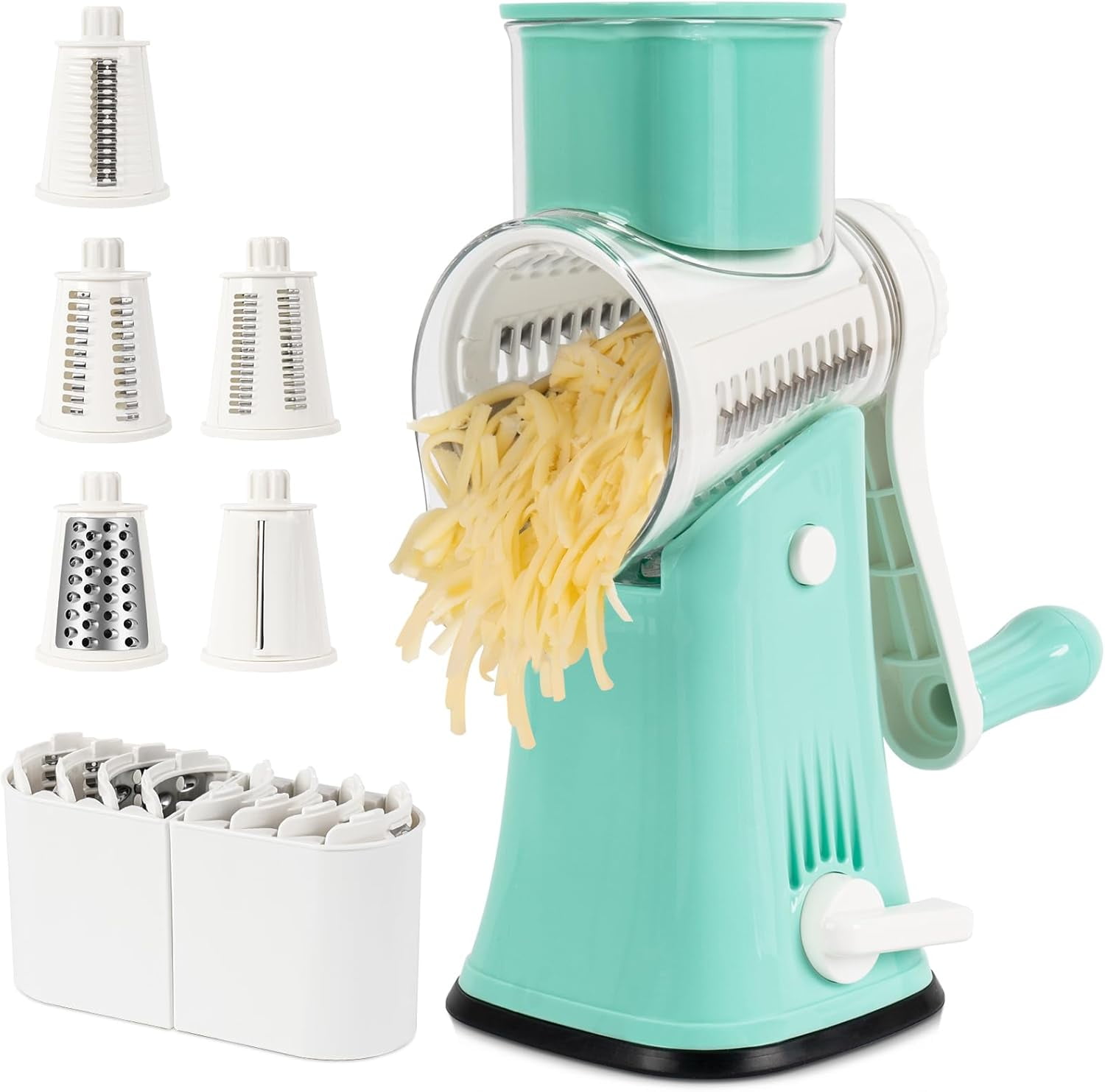 5-in-1 Rotary Cheese Grater for Kitchen, Upgraded Hand Crank Shredder ...