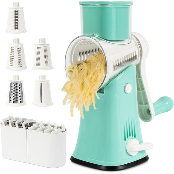 5-in-1 Rotary Cheese Grater for Kitchen, Upgraded Hand Crank Shredder ...