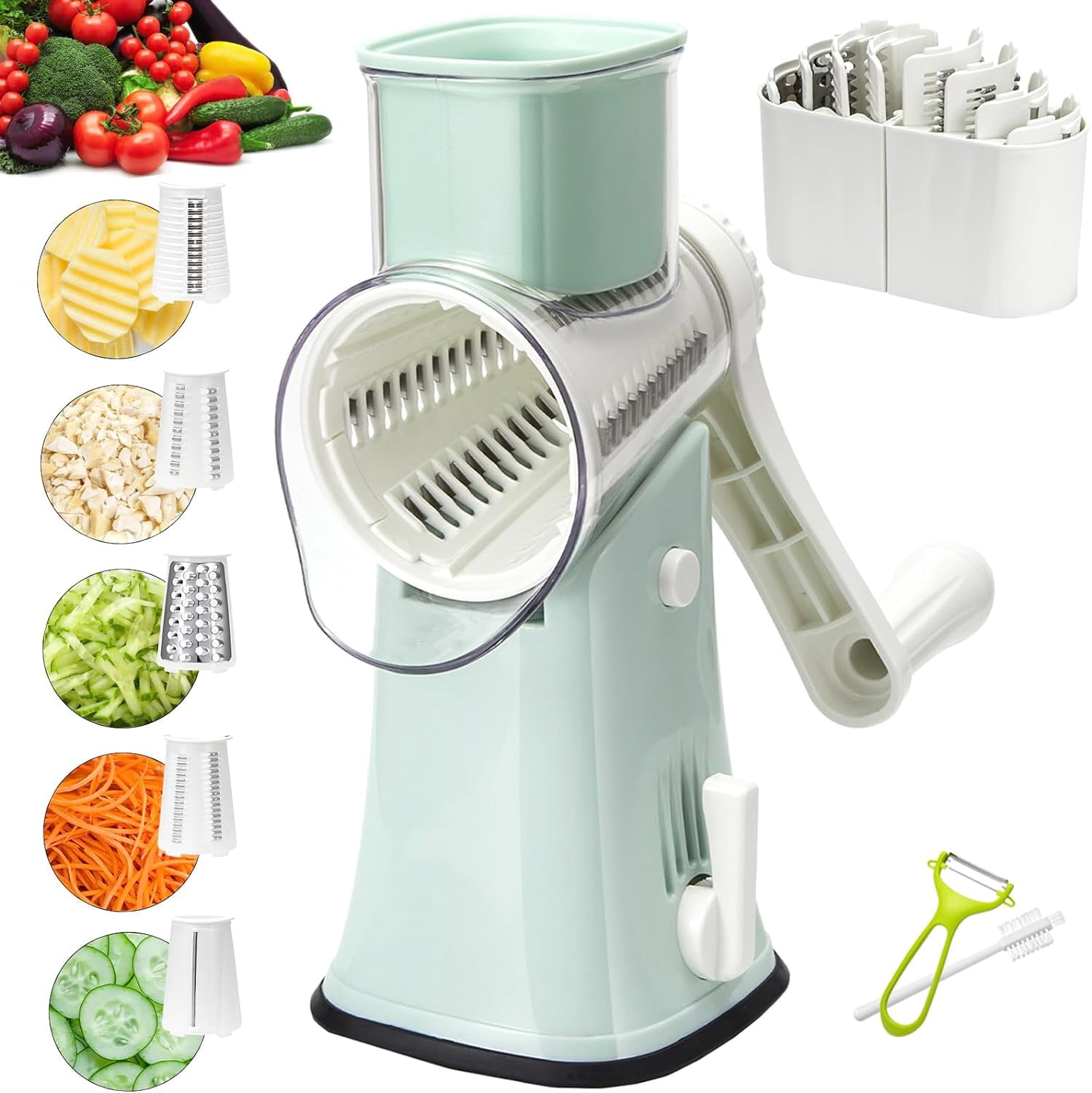 5 in 1 Rotary Cheese Grater - Multi-Purpose Stainless Steel Shredder ...