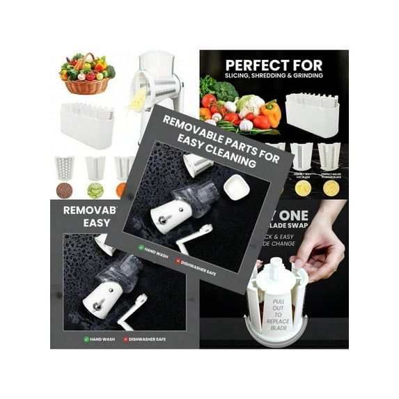 5-in-1 Rotary Cheese Grater with Handle, 5 Blades & Suction Base for ...
