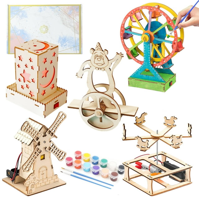 5 in 1 STEM Kits for Kids, Build and Paint Wood Craft Kit, Science ...
