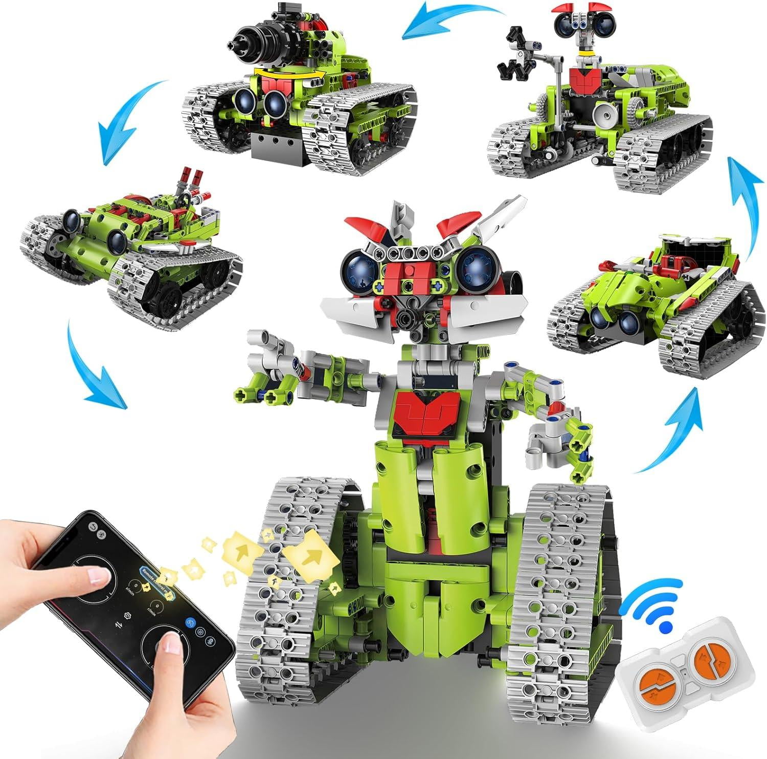 5-in-1 STEM Robot Building Kit for Kids, Remote & App Control (705 ...