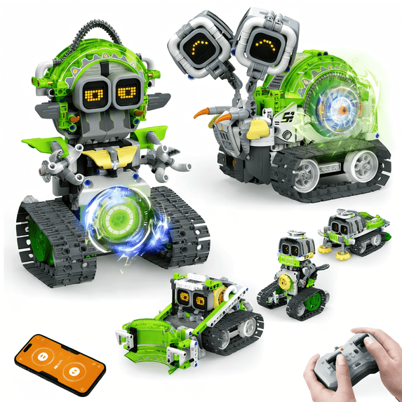 5 in 1 STEM Robot Toys Building Set, APP & Remote Control Engineering ...