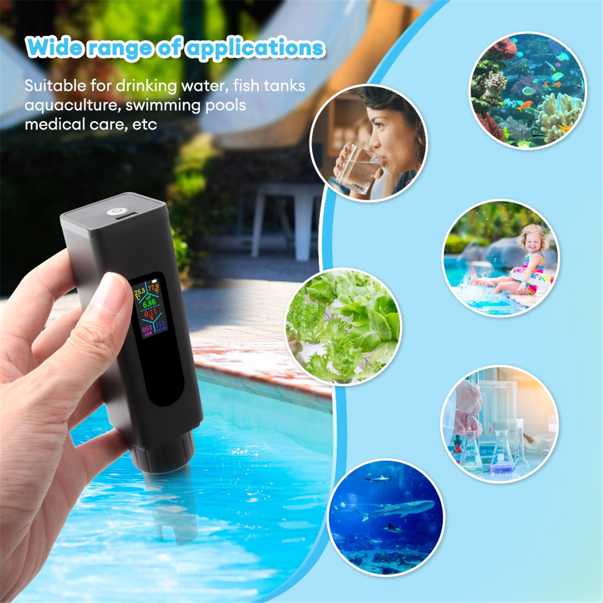 5 in 1 Salinity Meter PH Water Quality Tester Digital EC TDS TEMP ...