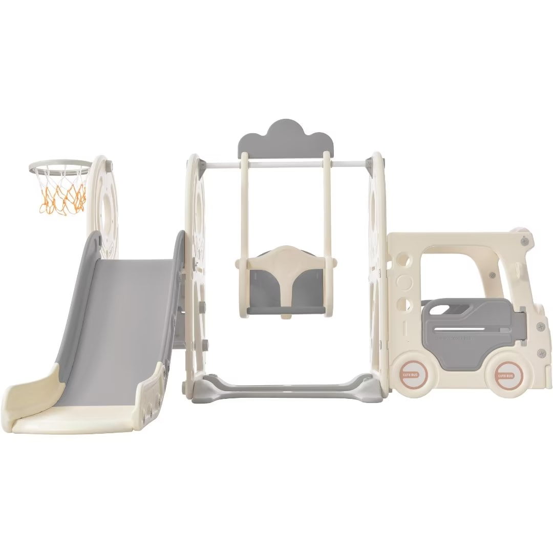 5-in-1 Kids Playset: Swing Set, Bus Play Structure, Slide, Climber ...