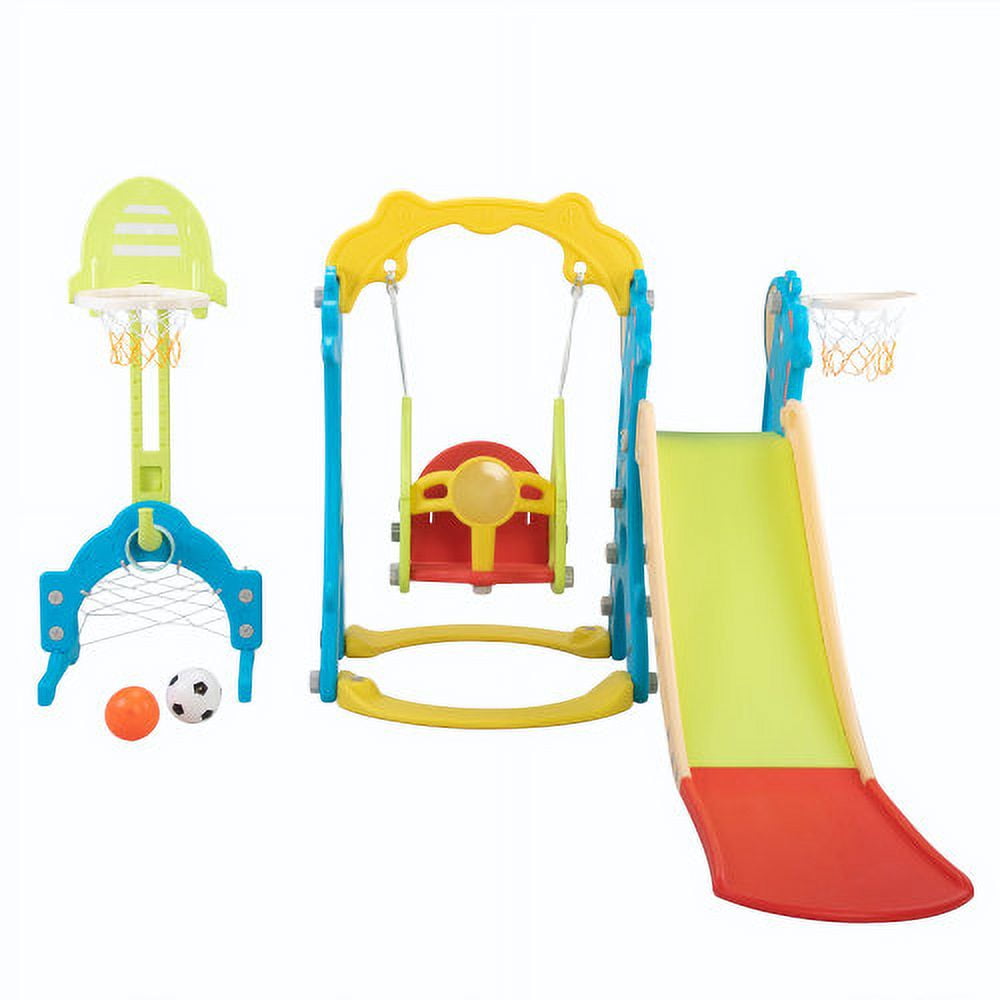 5 in 1 Slide and Swing Playing Set, Toddler Extra-Long Slide with 2 ...