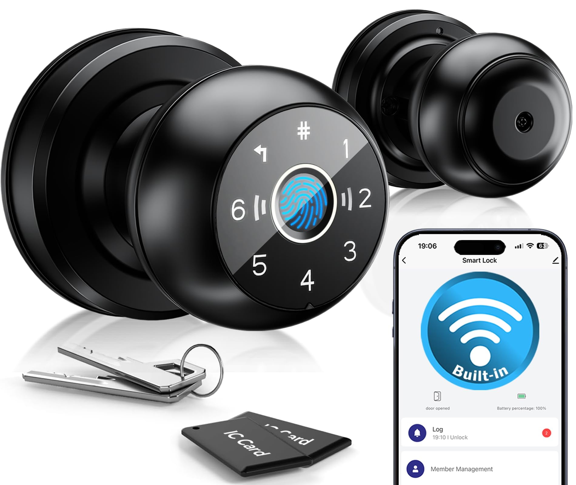 5-in-1 Smart Fingerprint Door Knob Lock – Stand-Alone Operation or ...