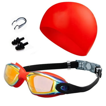 Aokelily Swimming Goggles Waterproof and Cap Set 4 in 1, UV 400 ...