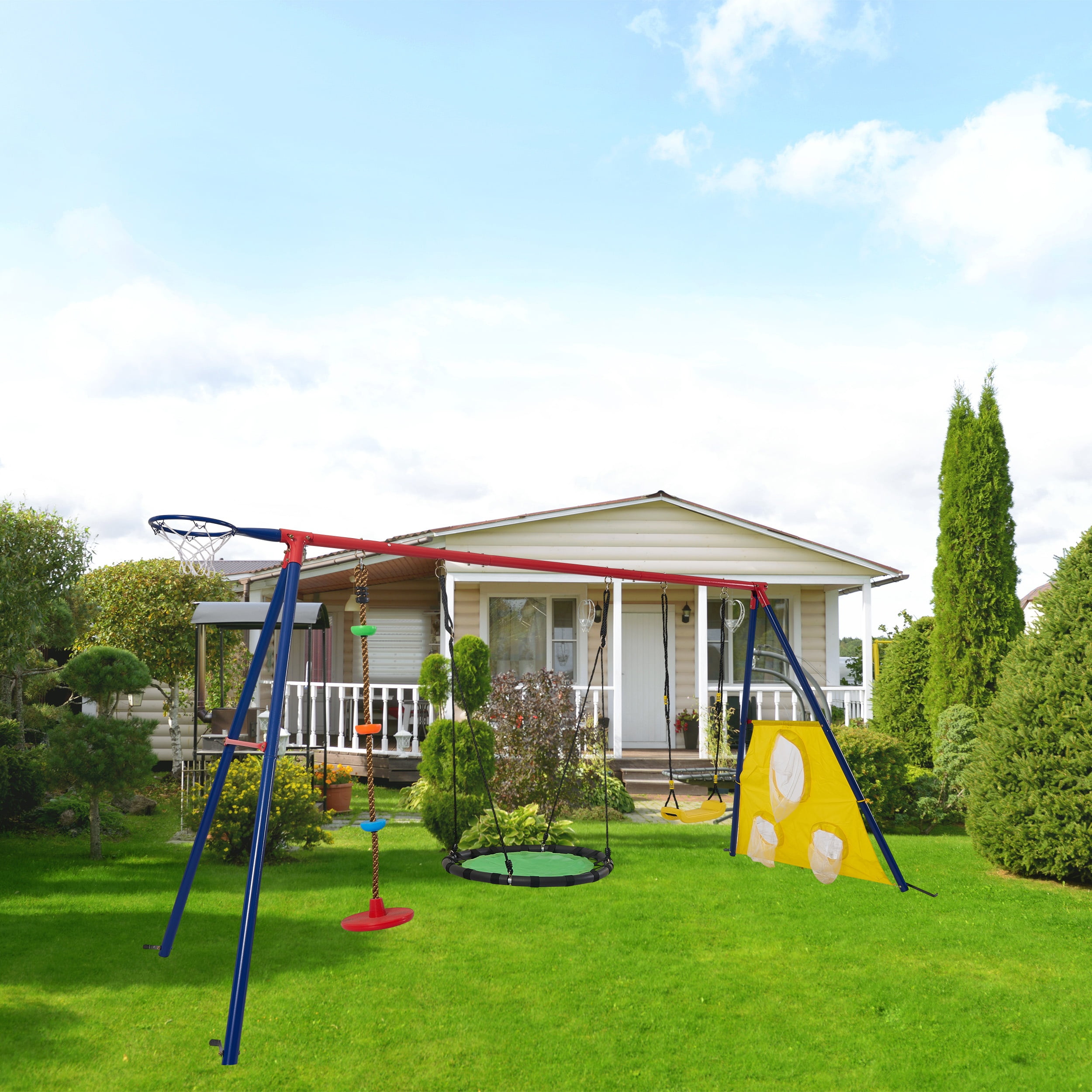 5-in-1 Swing Set with 1 Canvas Swing 1 Swing Seat 1 Large And Small ...