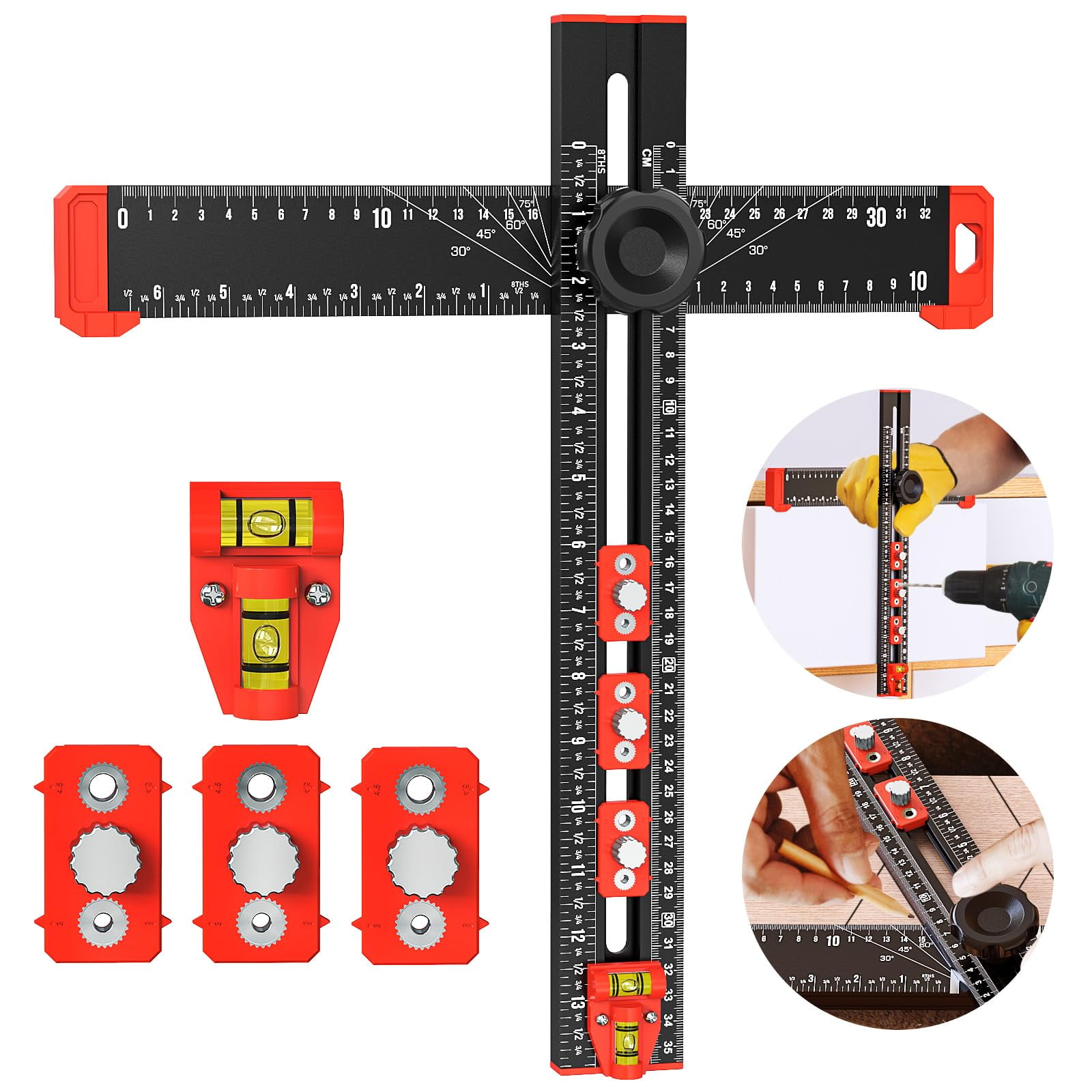 5-in-1 T Square Ruler - Multifunctional Drilling Positioning Ruler ...