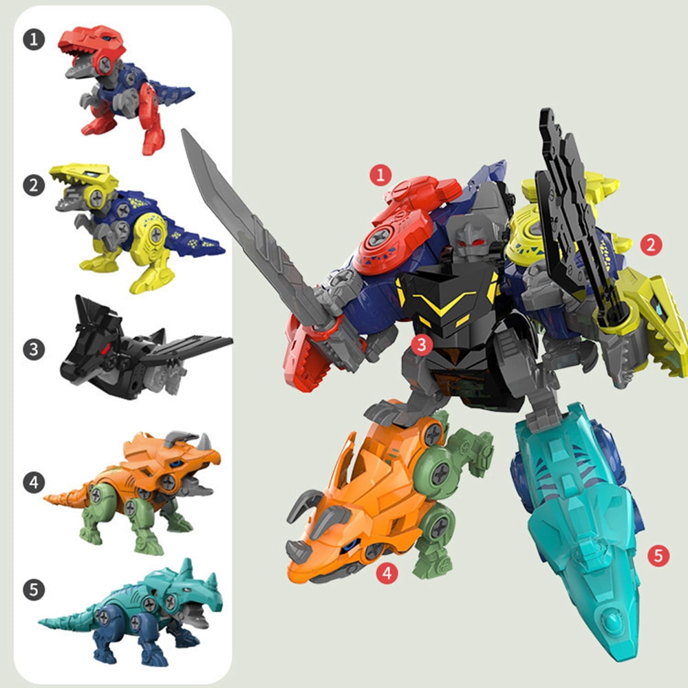 5 in 1 Take Apart Dinosaur Toy Assembly Transformation Dino Robot ...