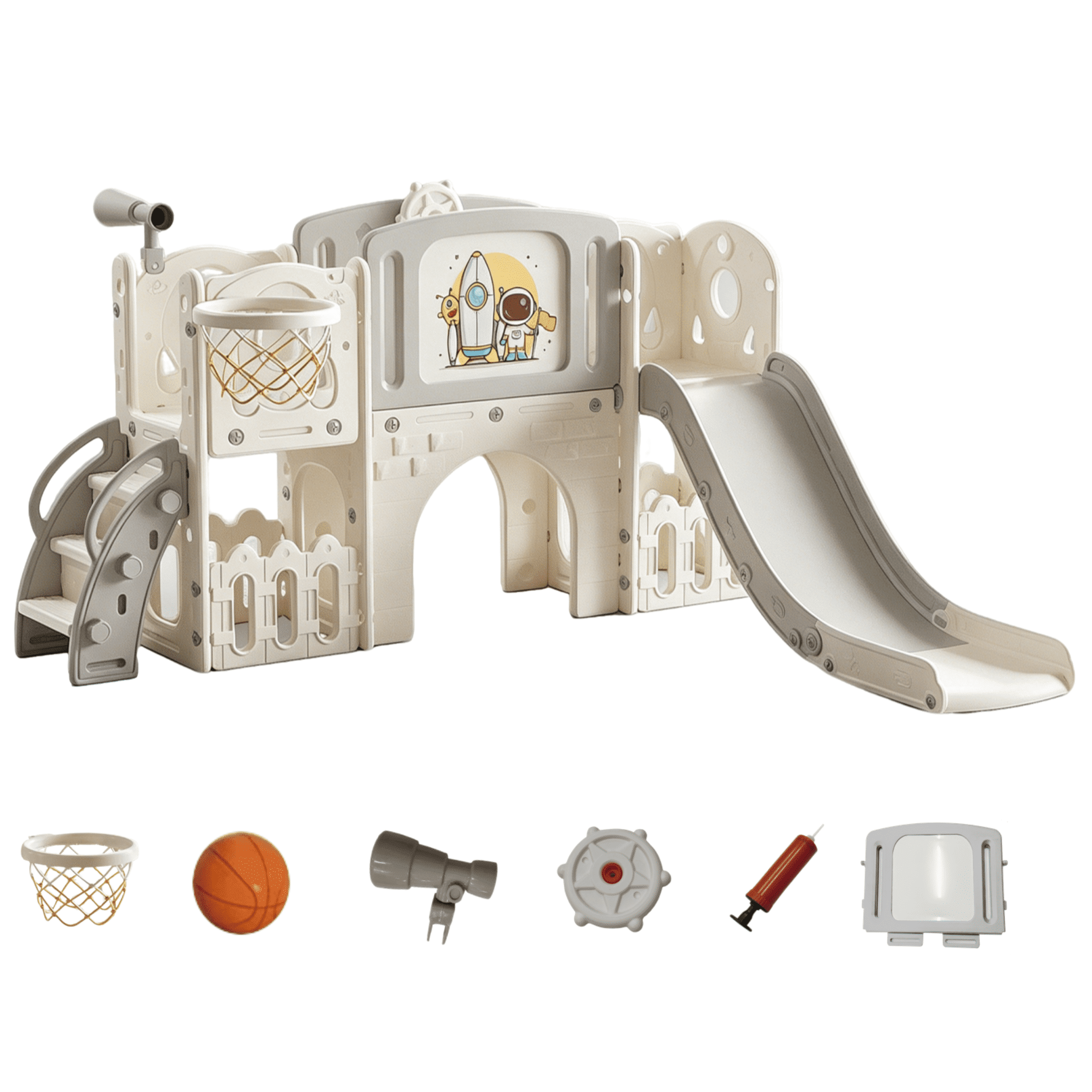 5-in-1 Toddler Slide Set with Basketball Hoop & Drawing Board, Indoor ...