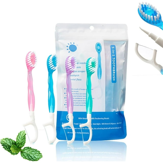 5 in 1 Toothbrush & Floss, All in One Oral Care on The Go, Tongue ...
