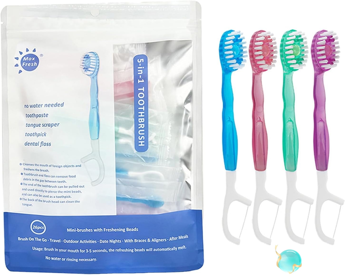 5 in 1 Toothbrush and Floss, 5 in 1 mini Travel Toothbrush, On The Go ...
