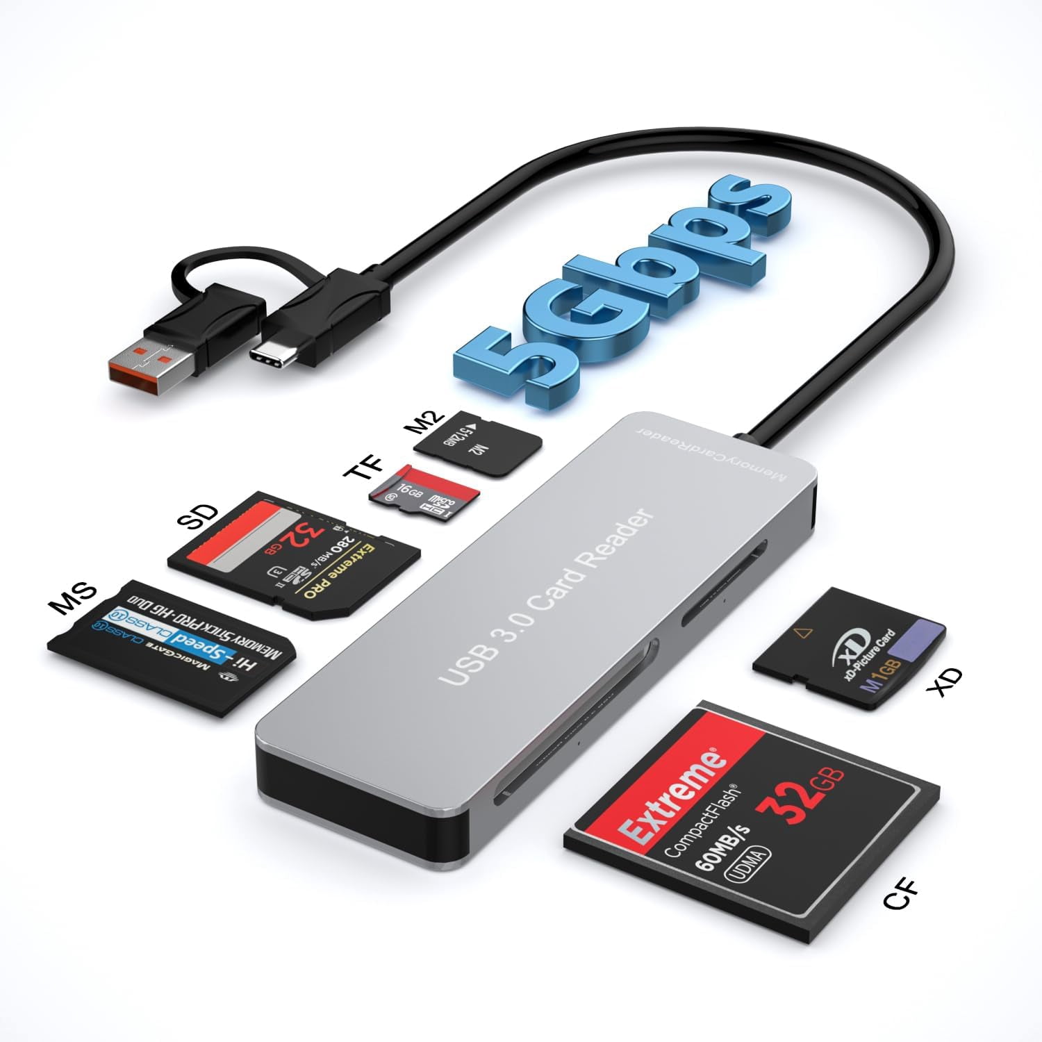 5-in-1 USB 3.0 Card Reader - 5Gbps Memory Stick Pro Duo Adapter for TF ...