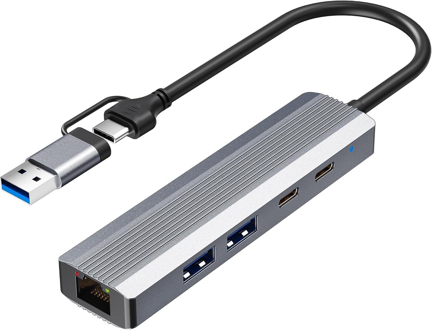 5-in-1 USB C Hub Adapter with Gigabit Ethernet, 2X USB 3.0 Ports, 2X ...