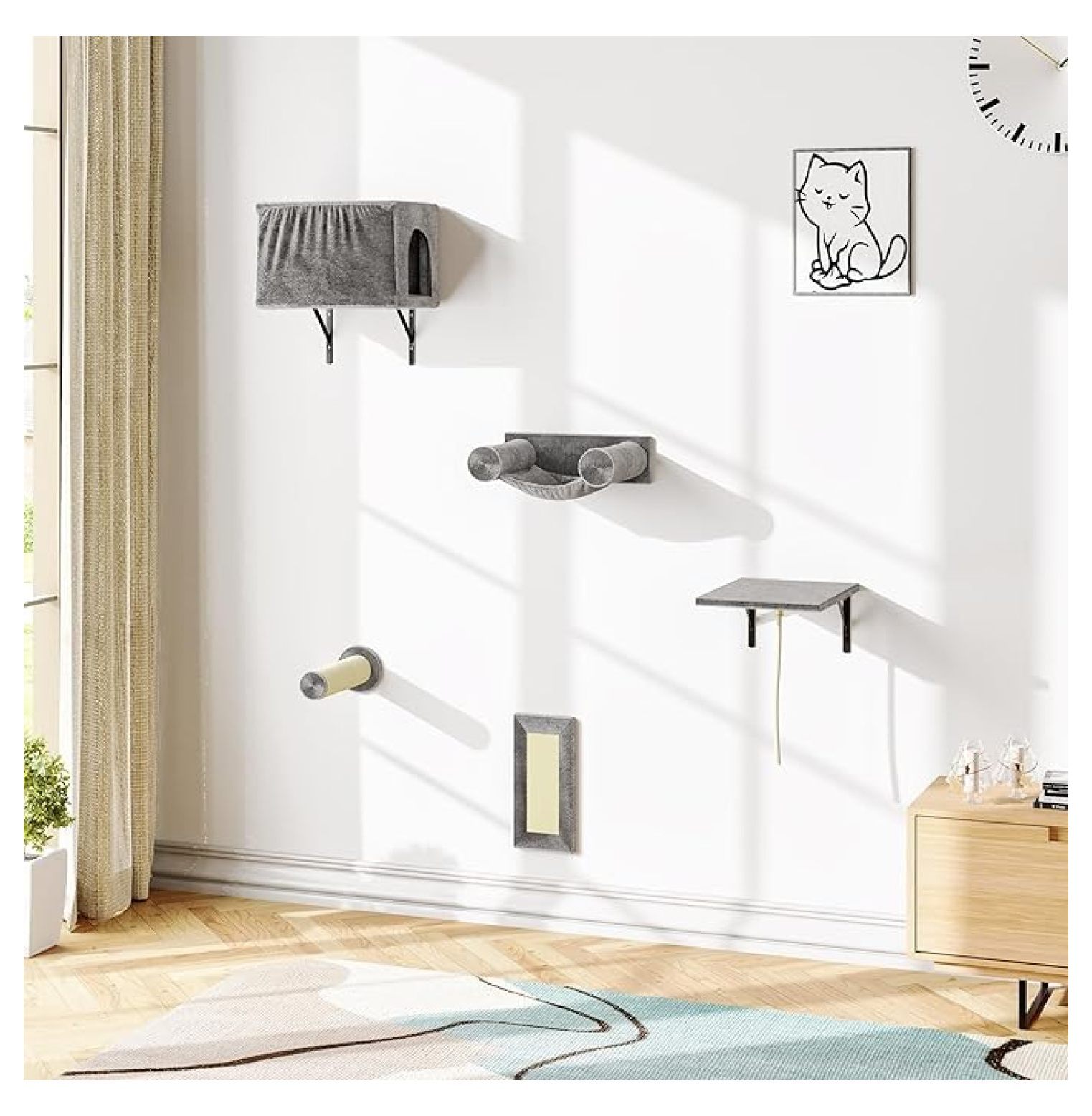 5-in-1 Wall Mounted Cat Furniture, Cat Shelves for Wall, Stable & Safe ...
