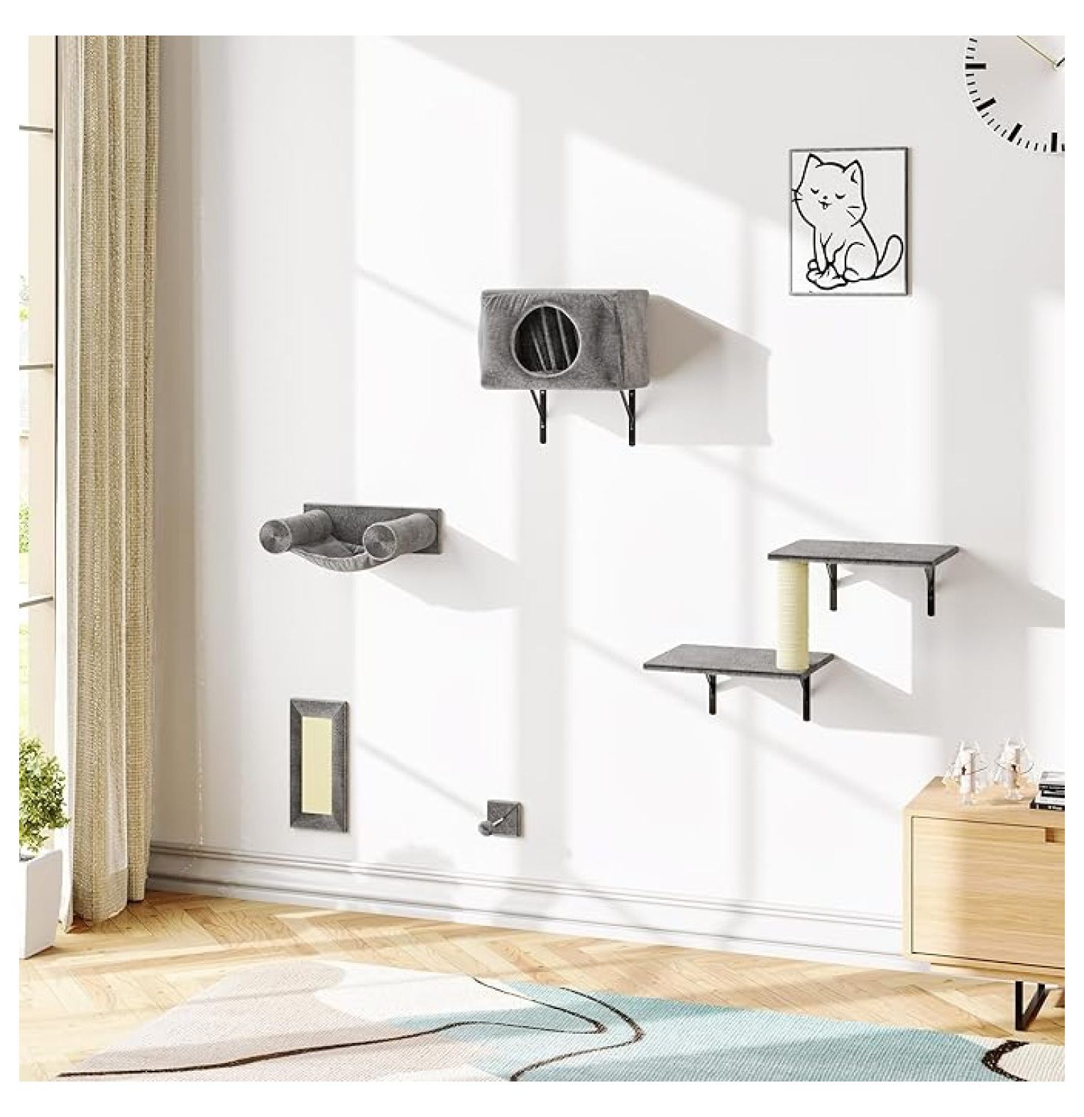 5-in-1 Wall Mounted Cat Furniture, Cat Shelves for Wall, Stable & Safe ...