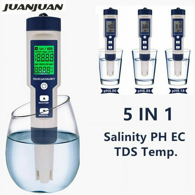 5 in 1 Water Quality Tester, High Accuracy Digital pH Meter for Wide ...