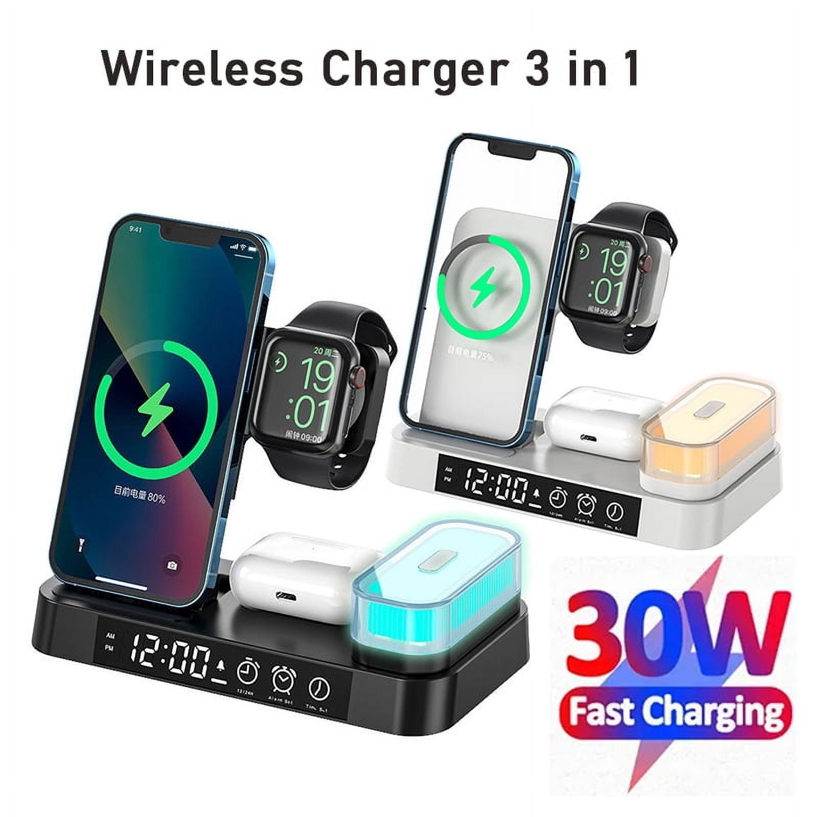 5 in 1 Wireless Charger Station with Alarm Clock Night Light Magsafe ...