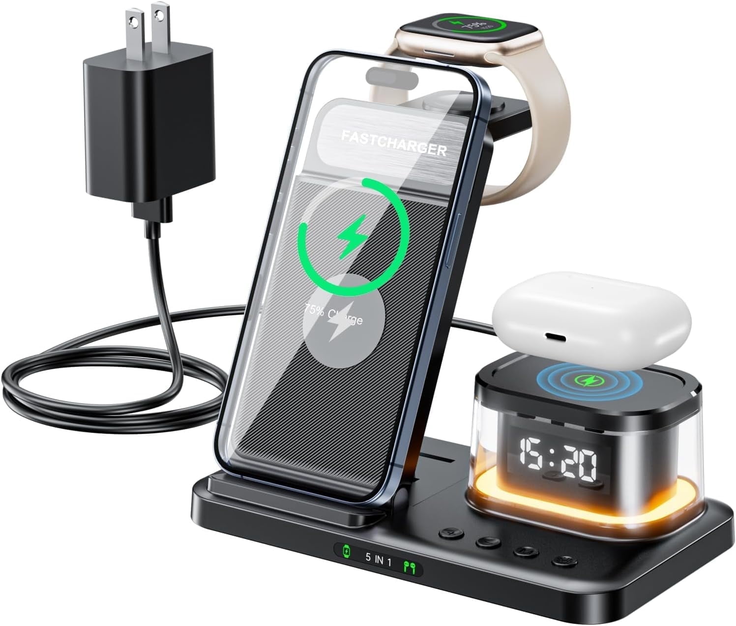 KOMOMOPLUS 5 in 1 Wireless Charger for iPhone, Samsung, Apple Watch ...