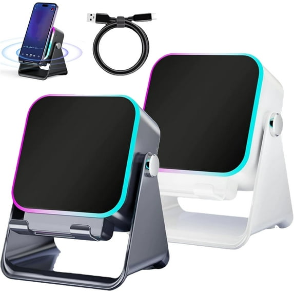 5-in-1 Wireless Induction Bluetooth Speaker with Adjustable Phone Stand ...