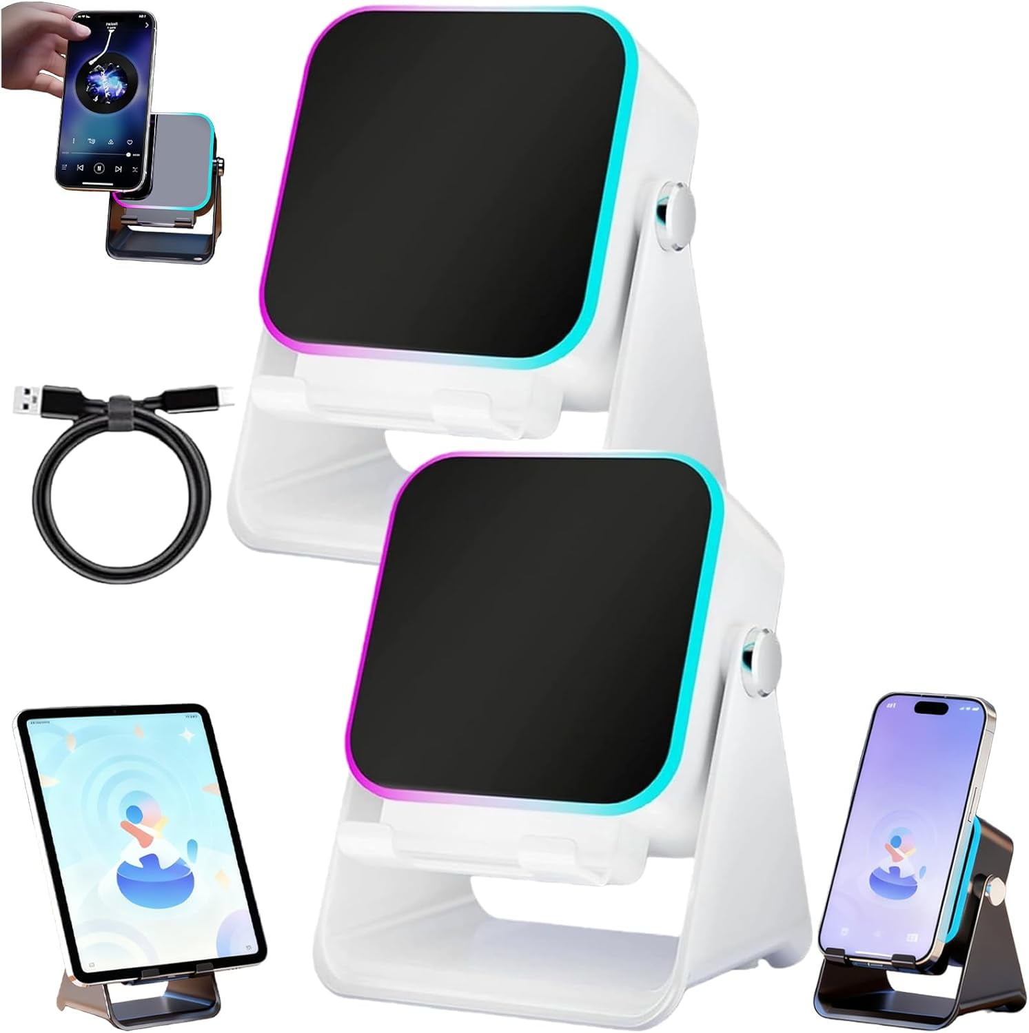 5-in-1 Wireless Induction Bluetooth Speaker with Adjustable Phone Stand ...