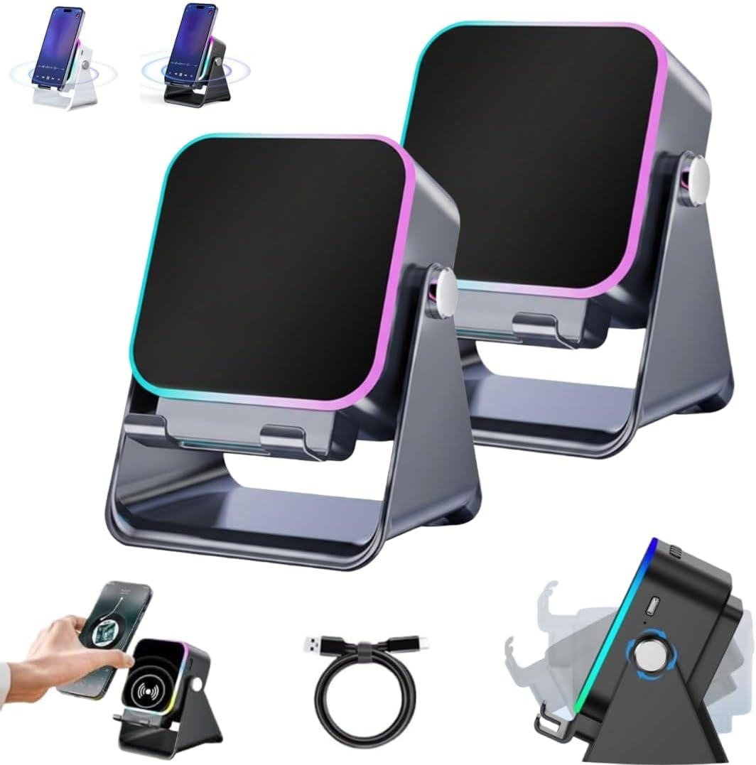 5-in-1 Wireless Induction Bluetooth Speaker with Adjustable Phone Stand ...