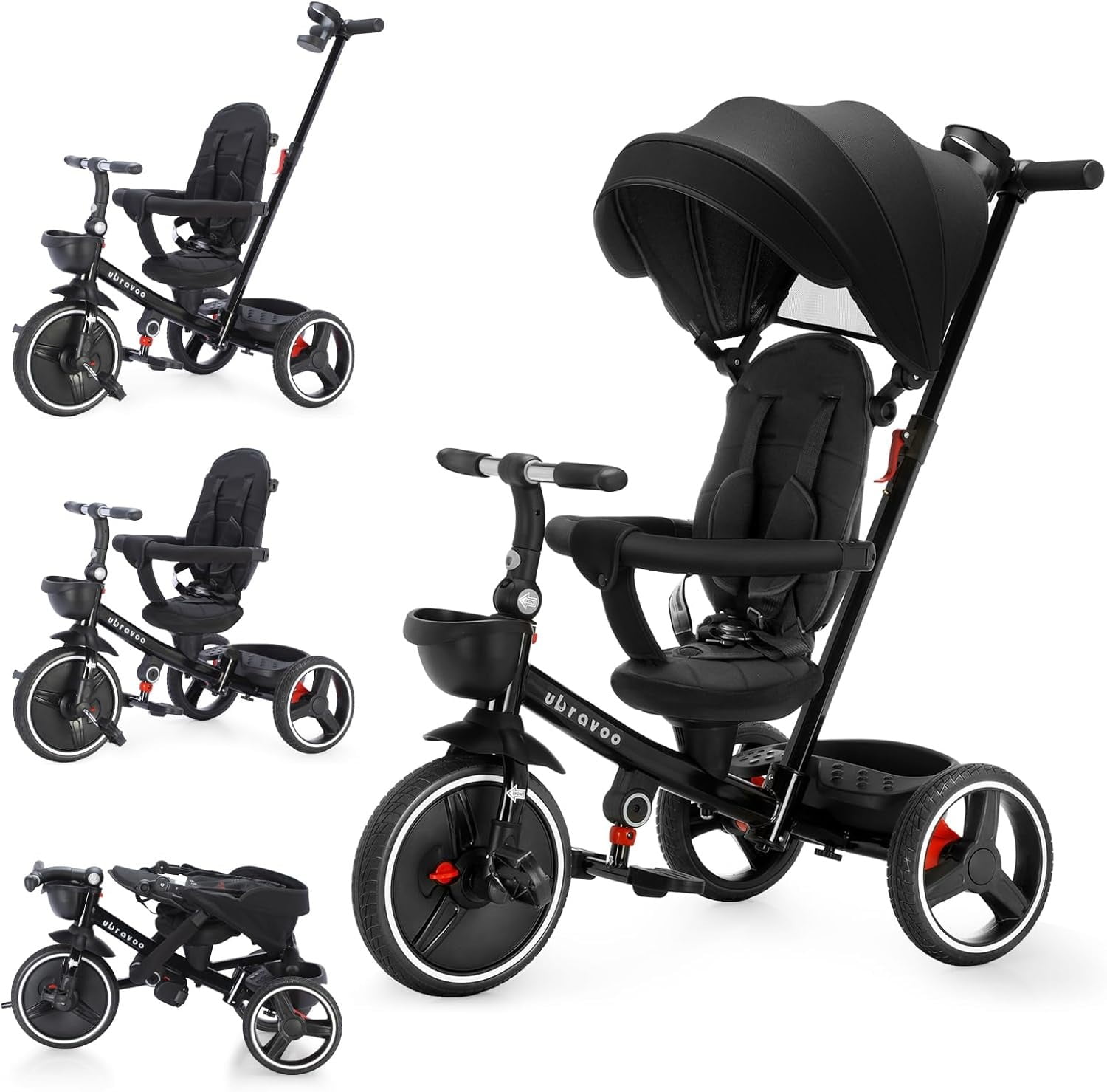 This 5-in-1 baby stroller tricycle combines a stroller, ride-on bike ...