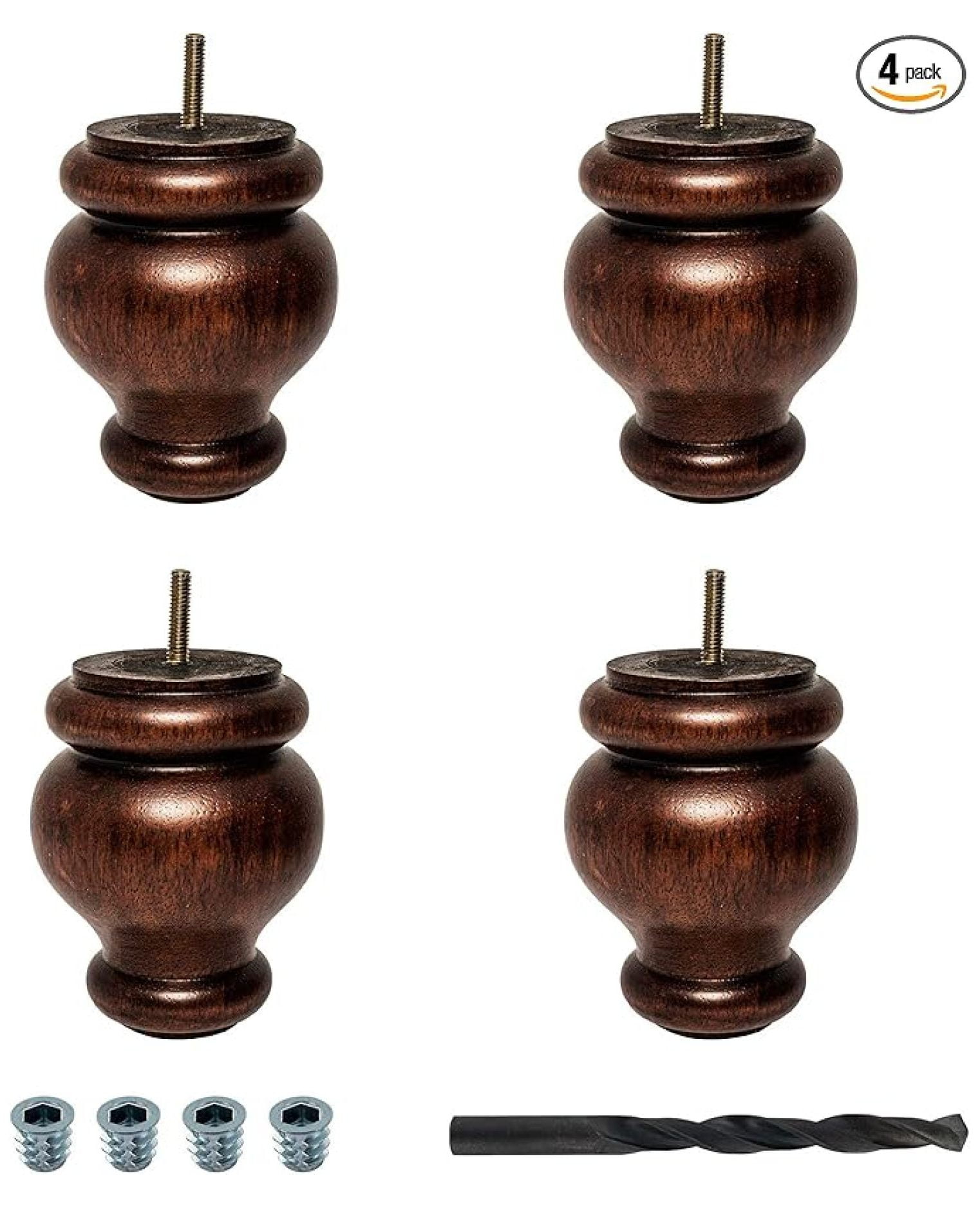 5 in. H x 6 in. Dia Stained Solid Hardwood Bun Foot Leg for Furniture ...