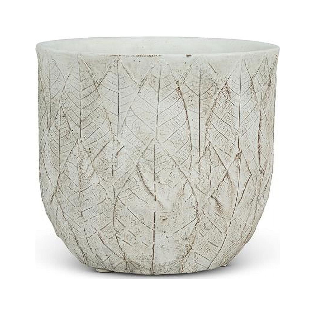 5 in. Textured Leaf Pattern Cement Planter, White - Small - Ideal for ...