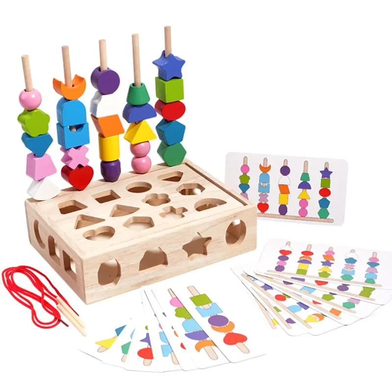 5 in1 Montessori Wooden Toys Color Shape Cognition Blocks Matching ...