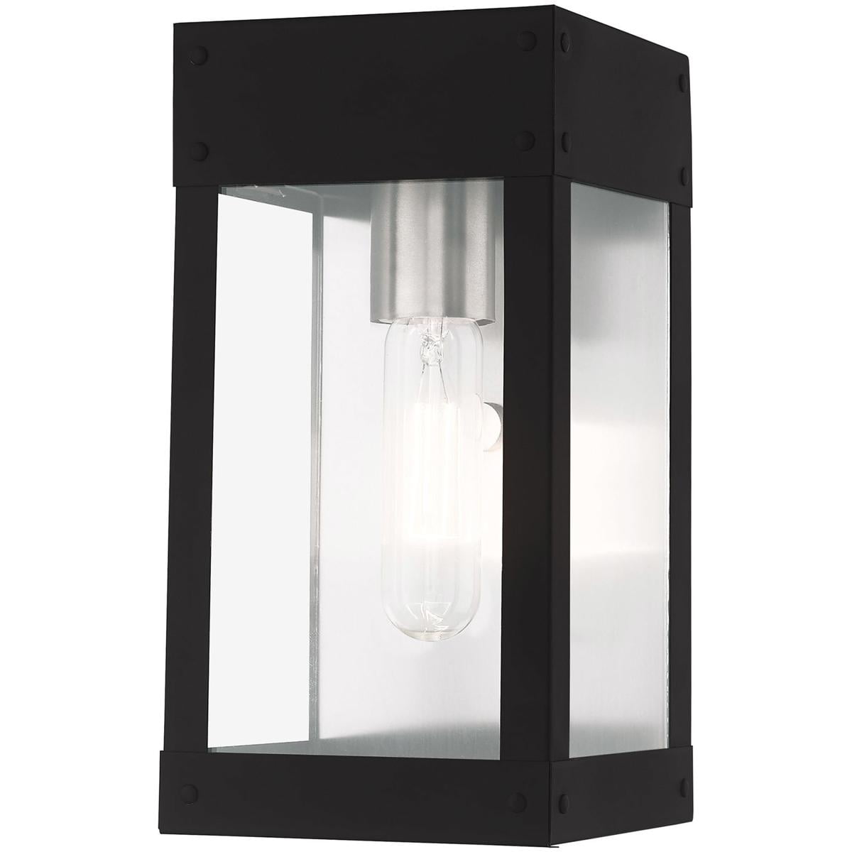 5 inch 1 Light Black Outdoor Wall Lantern with Clear Glass Shade backed ...