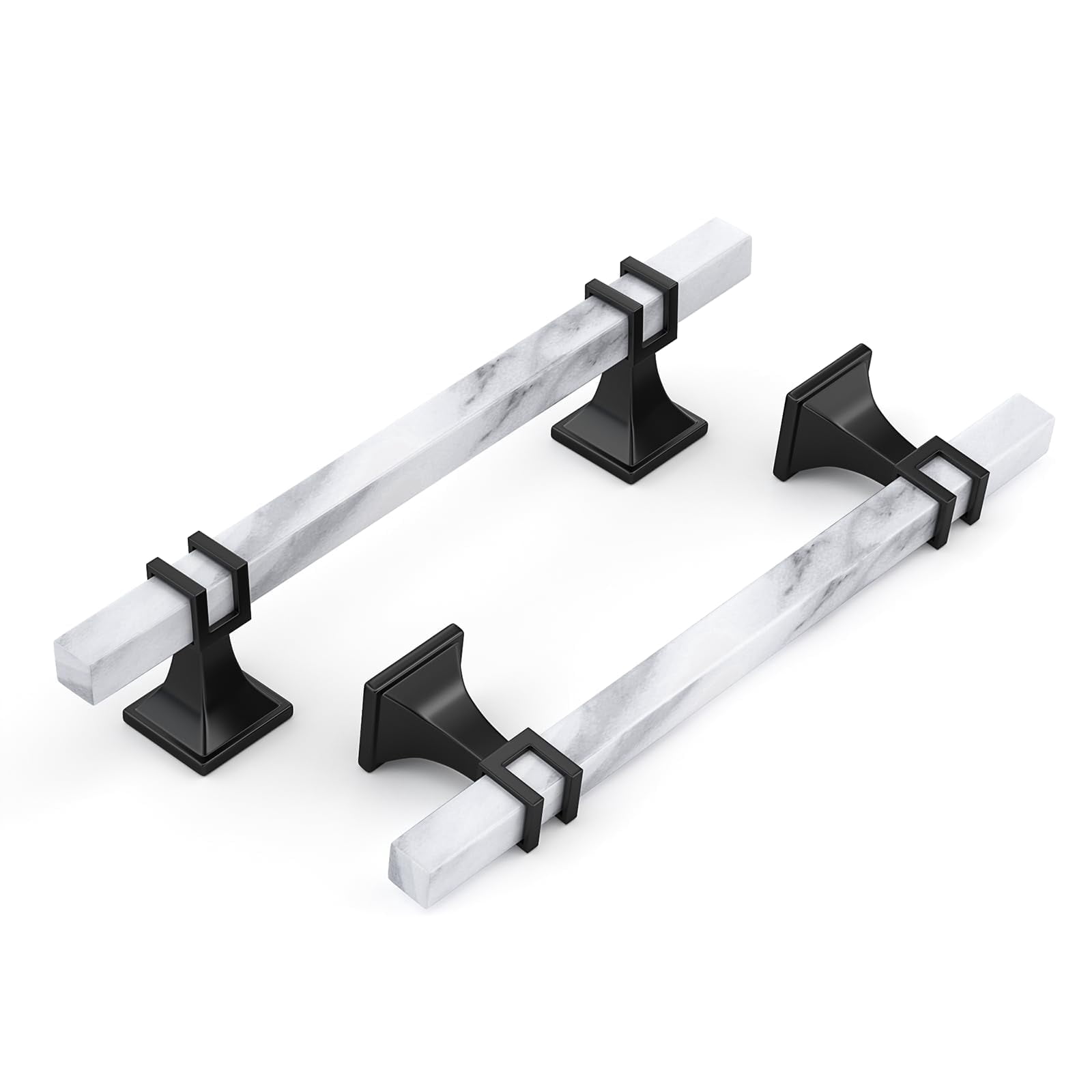 5 inch (128mm) Hole Center Pull White Marble & Black 10 Pack Cabinet ...