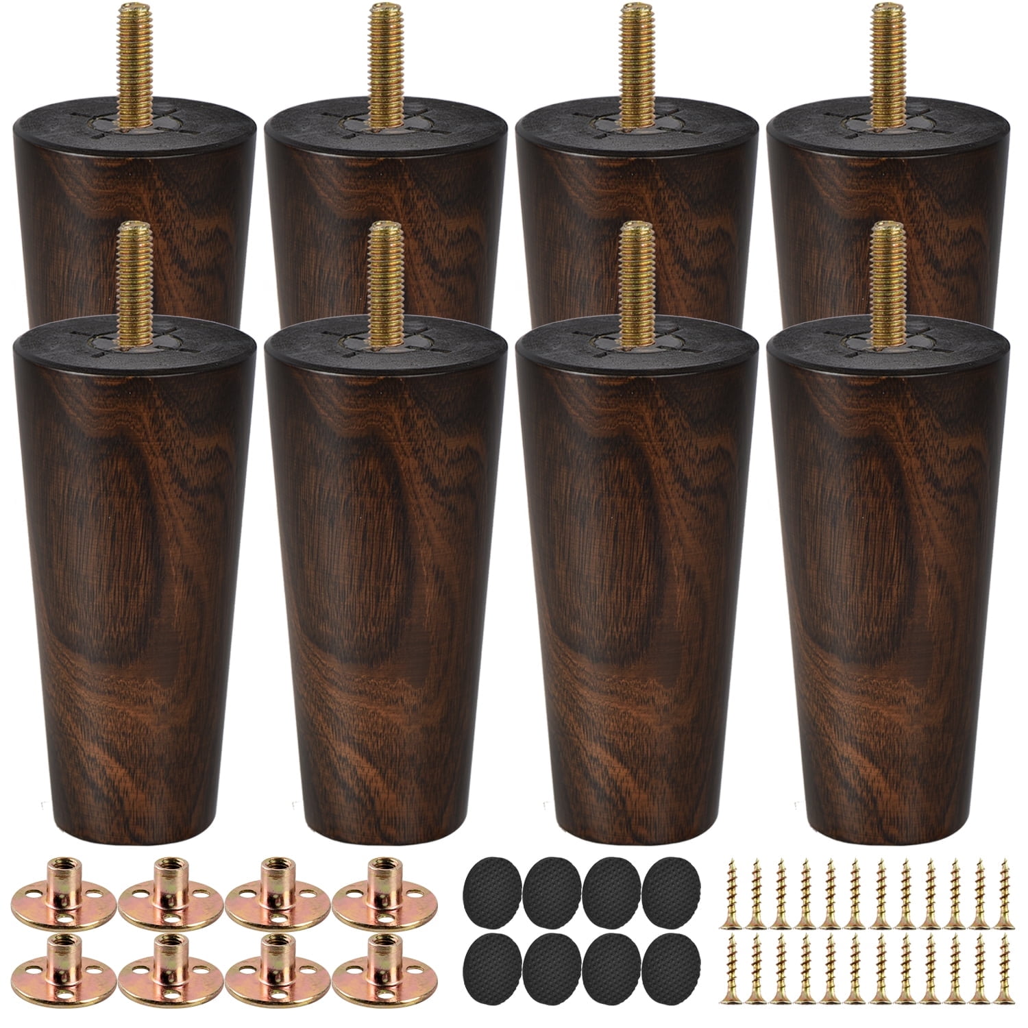 5 inch / 12cm Wooden Furniture Legs,TCHOSUZ Set of 8 Solid Wood Tapered ...