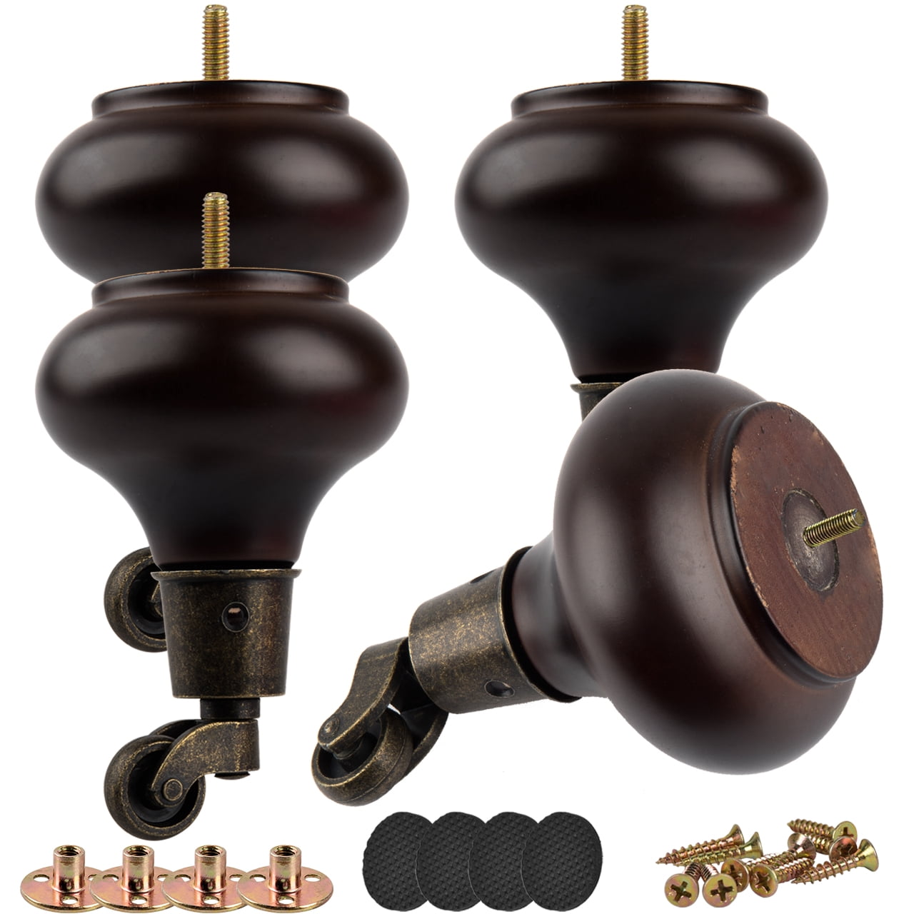 5 inch / 13cm Wooden Furniture Legs with Castors, Btowin VCF 4Pcs ...