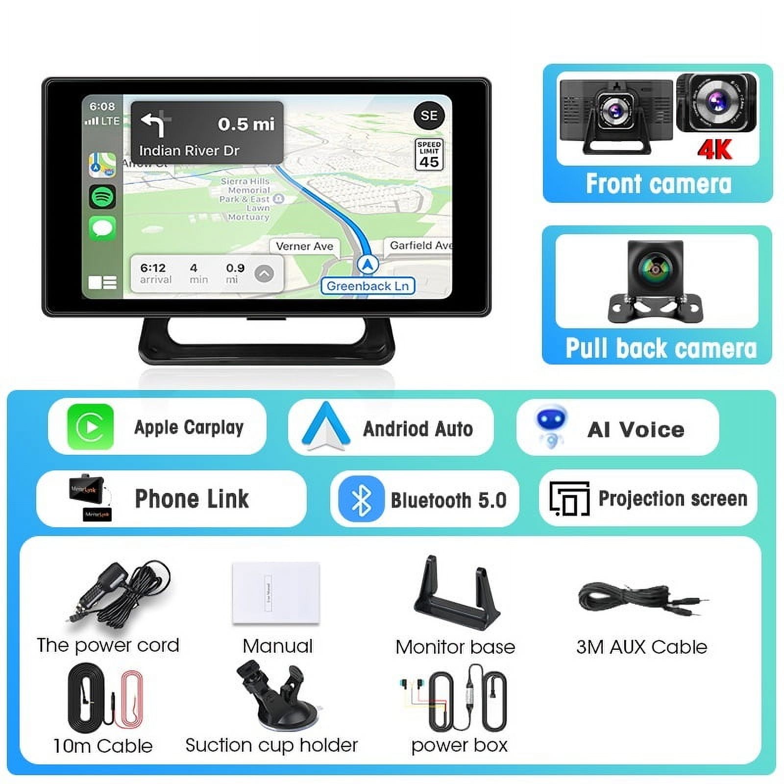 5 inch Car DVR 4K Carplay & Android Auto Wireless Connection Rear ...