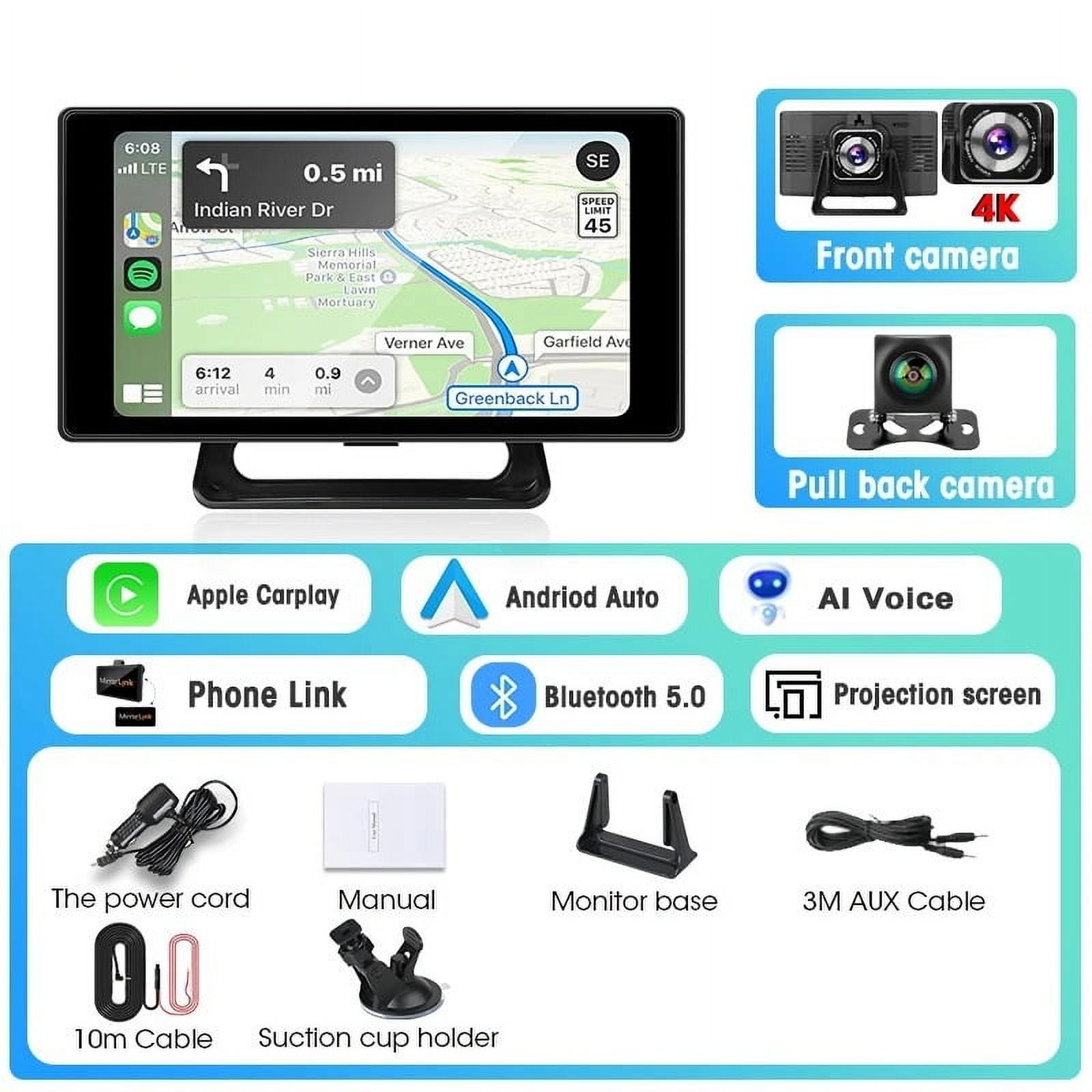 5 inch Car DVR 4K Carplay & Android Auto Wireless Connection Rear ...