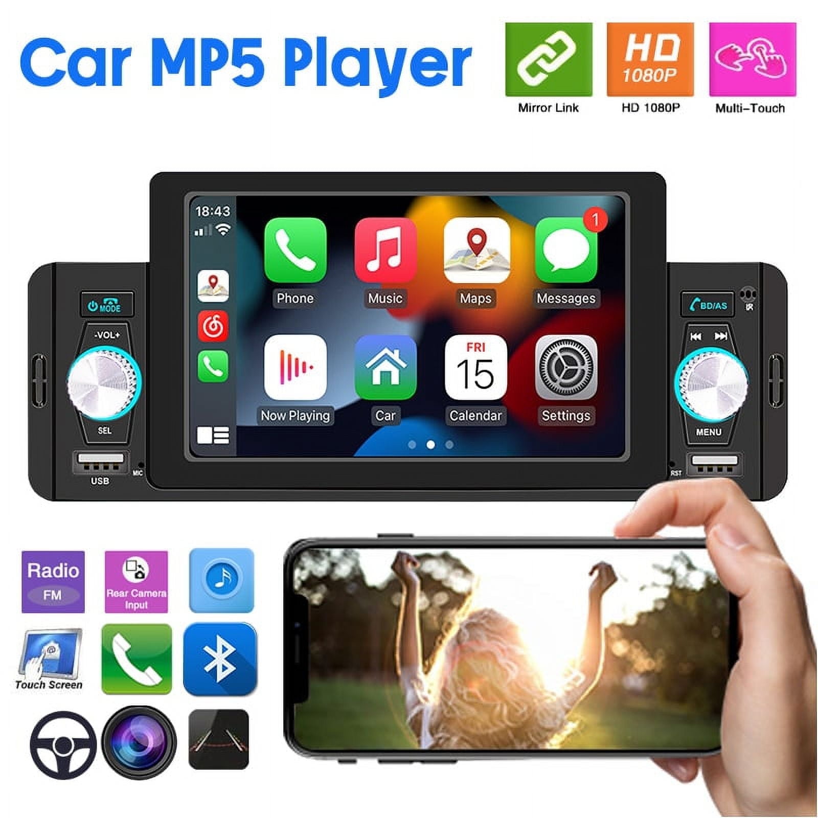 5 inch Car Radio MP5 Rear Camera Android Auto Stereo Touch Screen ...