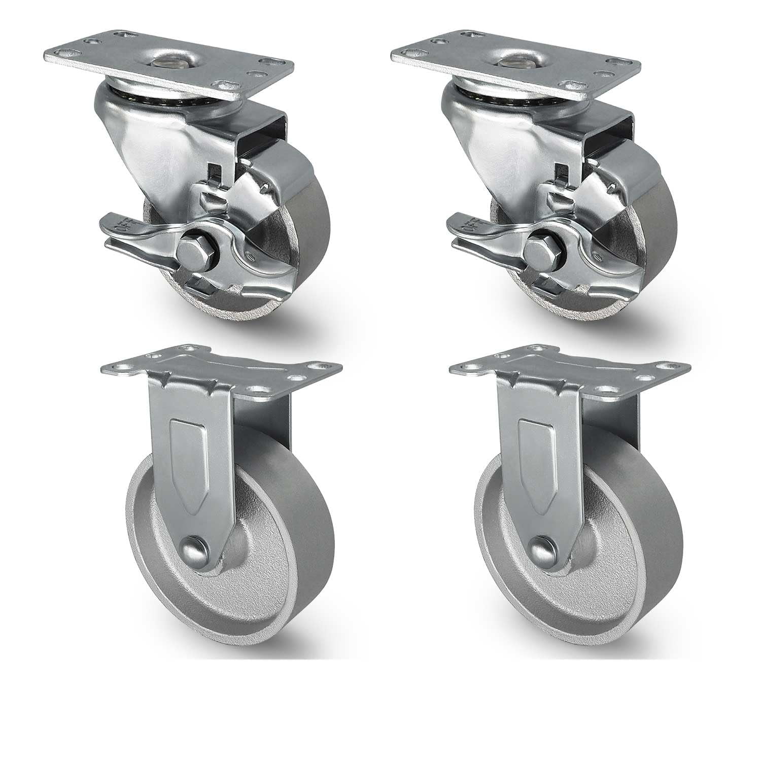 5 inch Indutstrial Casters- Semi Steel Cast Iron Swivel Casters, Set of ...