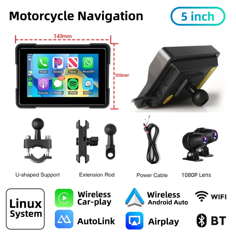 5'' inch Motorcycle DVR CarPlay Navigation Wireless CarPlay Android ...