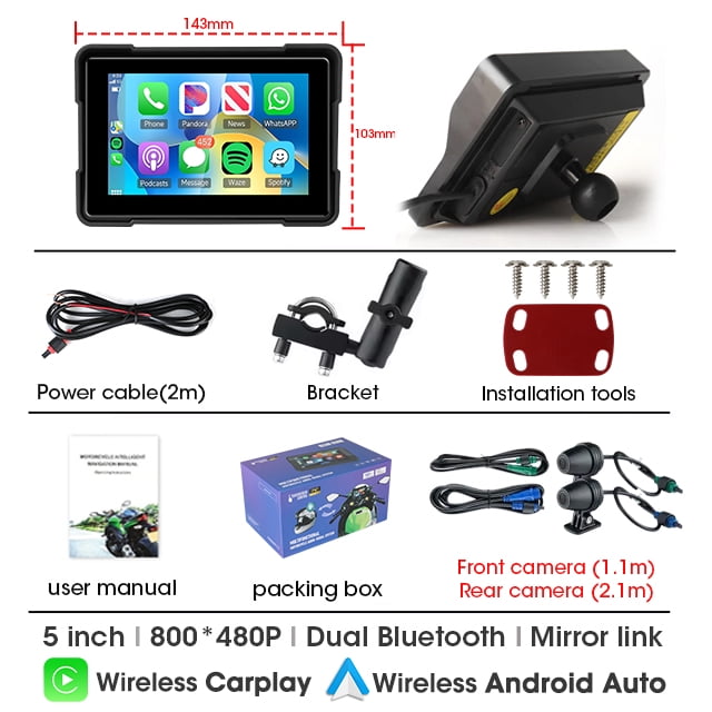 5" inch Motorcycle DVR Navigation Wireless CarPlay Android Auto Airplay ...