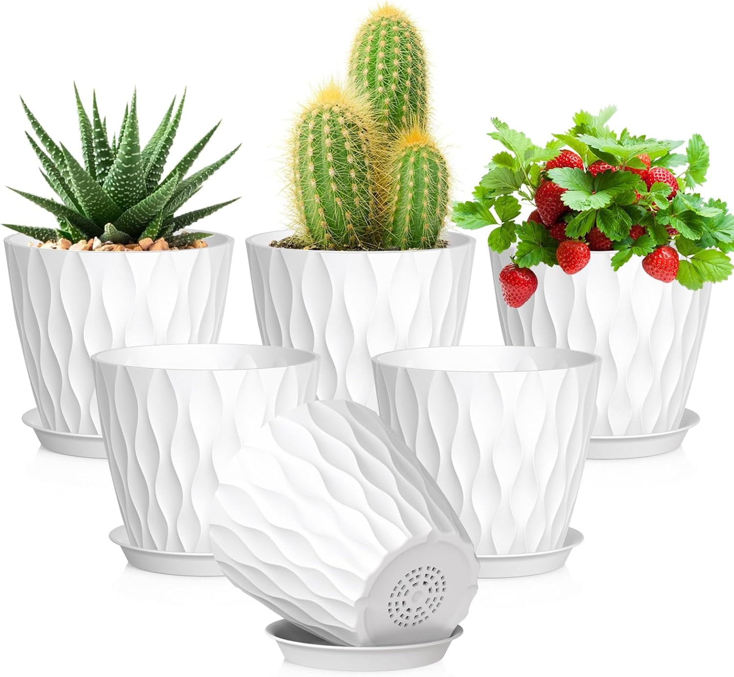 5 inch Plant Pots for Indoor Outdoor Plants, 6 Pack Thick Nursery Pots ...