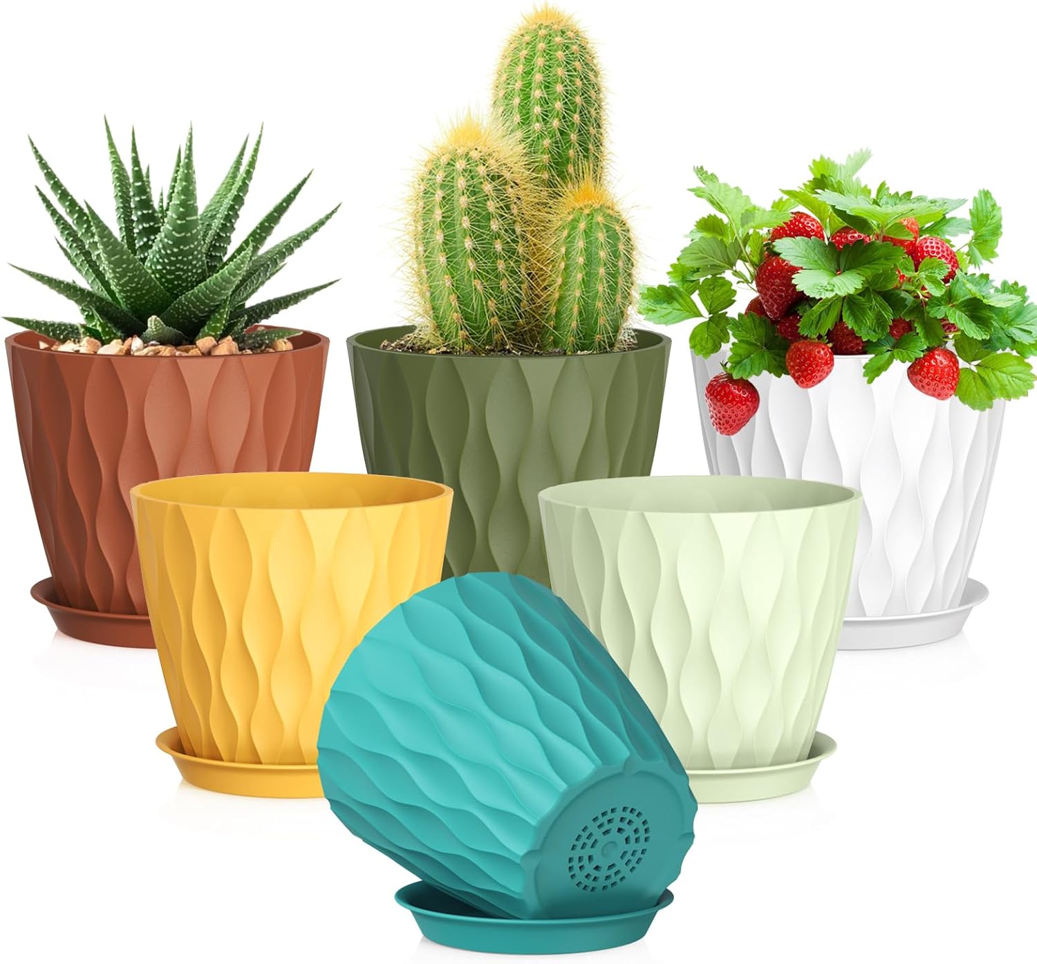 5 inch Pots for Indoor Outdoor , 6 Thick Pots with Drainage Holes and ...