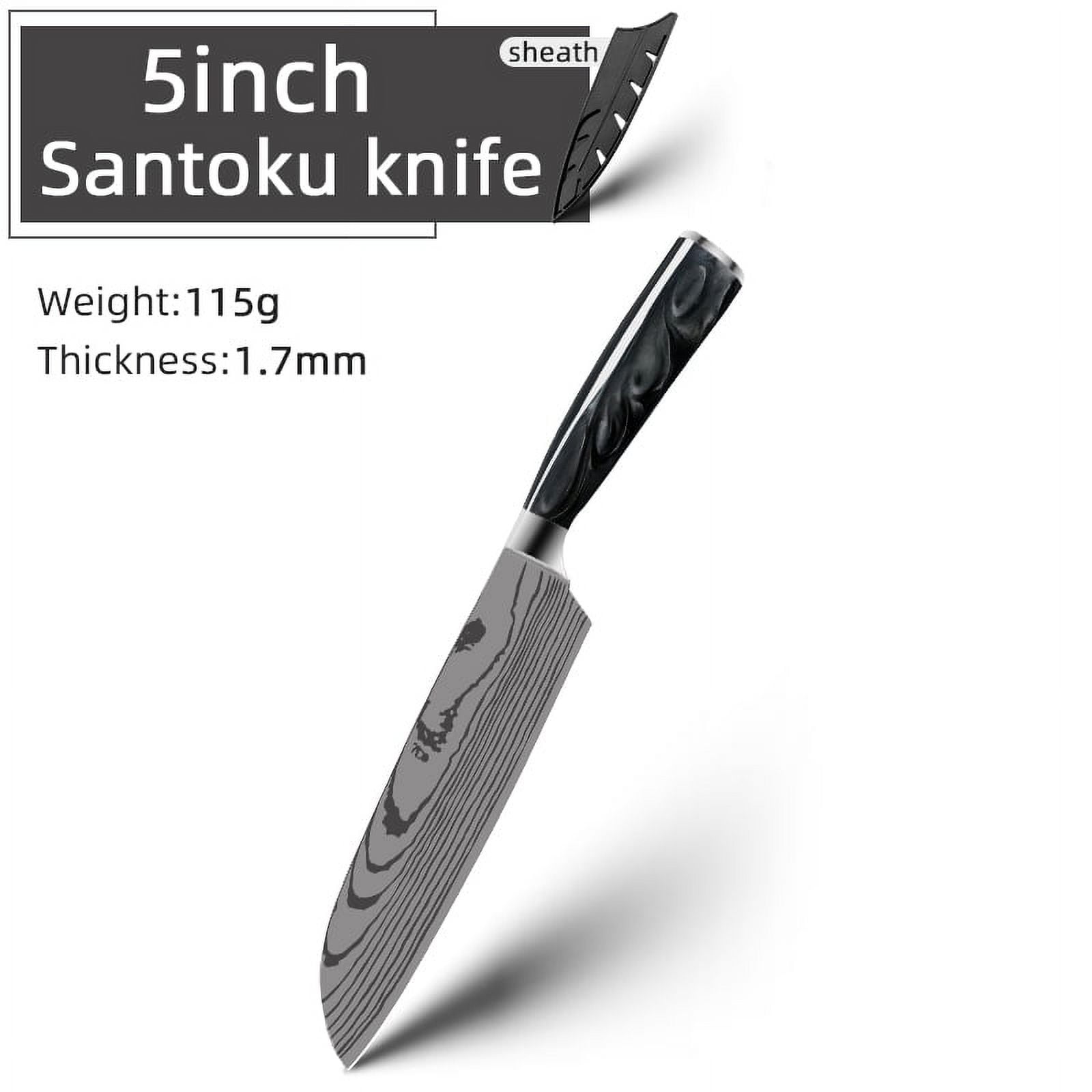 5-inch Santoku Knife Laser Damascus Japanese Kitchen Knives with Unique Black Resin Handle,High ...
