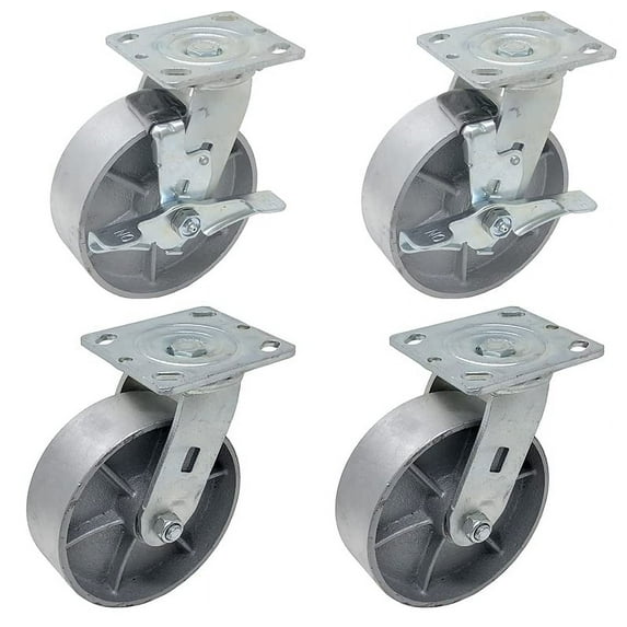 5 inch x 2 inch Steel Heavy Duty Industrial Casters, 2 Swivel Top Lock ...