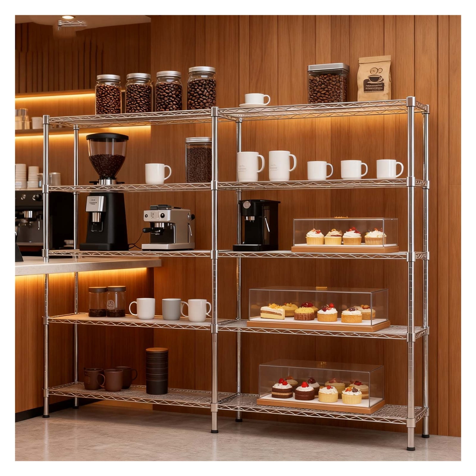 5-layer double row metal shelf, small, height-adjustable shelf spacing ...