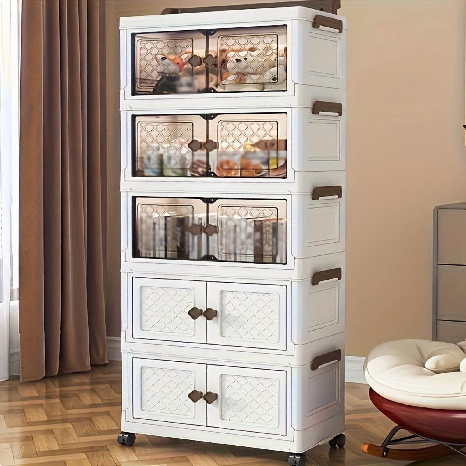 5-layer foldable storage cabinet with handles, large-capacity plastic ...
