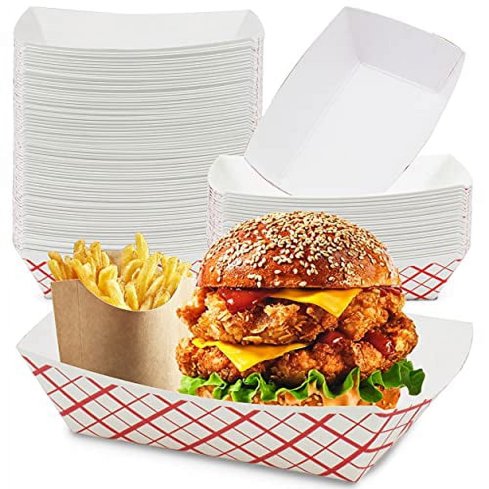 5 lb Heavy Duty Disposable Red Check Paper Food Trays Grease Resistant ...