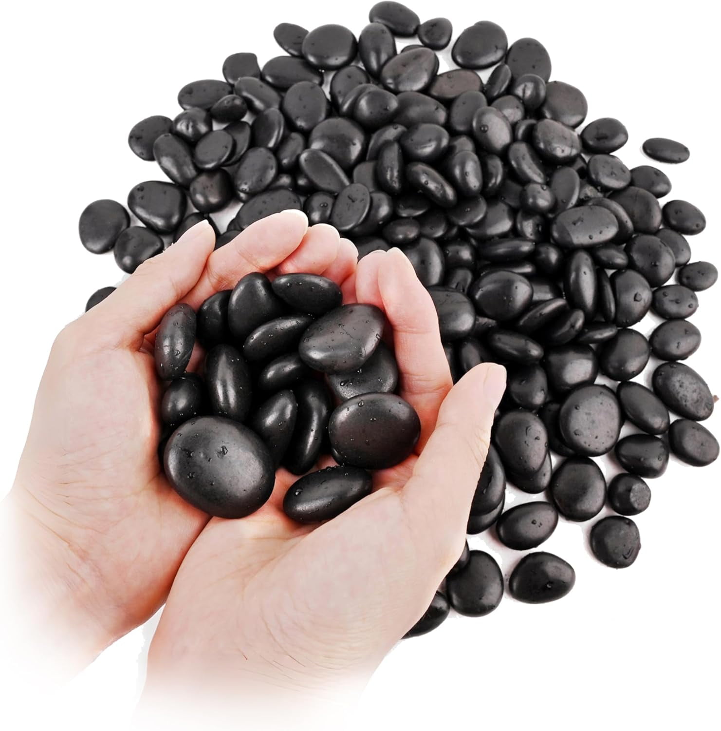 5 lbs Natural Black River Rocks, 2-3 Inch High Polished Decorative ...